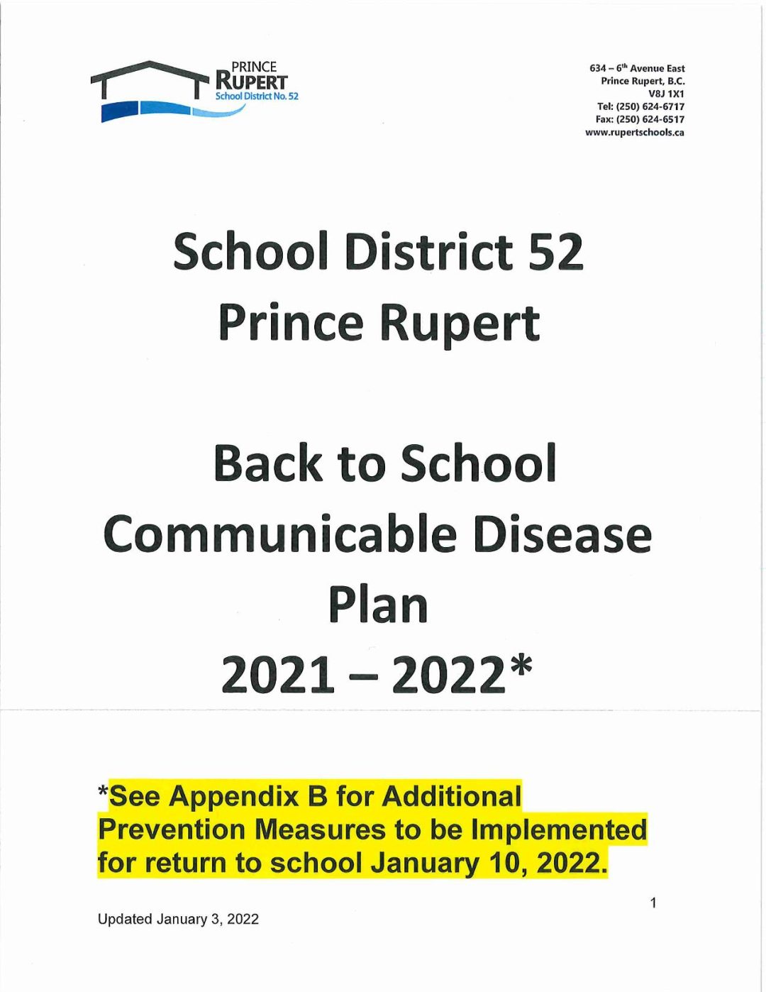 Back To School Communicable Disease Plan | SD52 Website